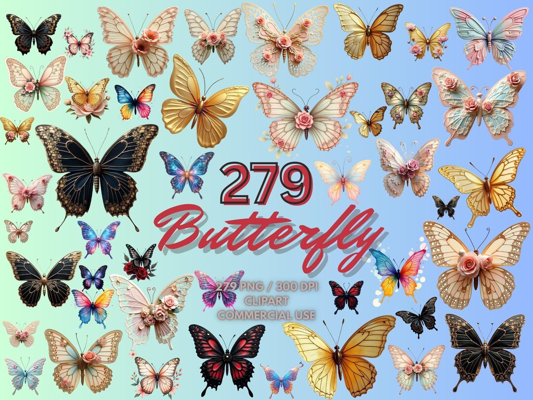 Clipart Butterfly Clipart Bundle | 279 PNG Images | High-resolution 300 ...