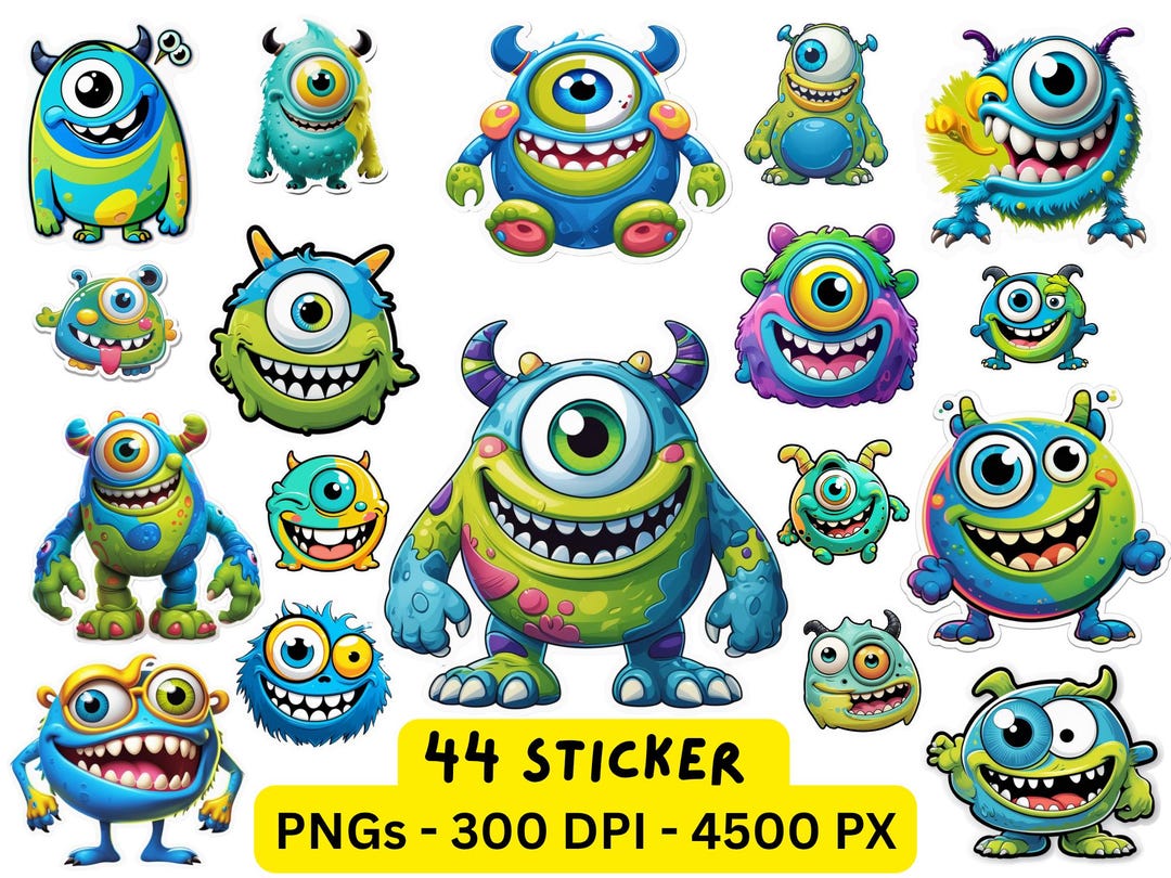Cute Cyclops Monster Stickers | Halloween PNG File Bundle (44 PNG) - Etsy