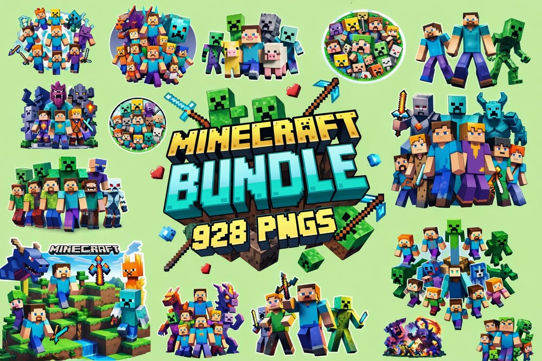 Minecraft Stickers Mega Bundle - 928 Digital Pngs – Printable Minecraft ...