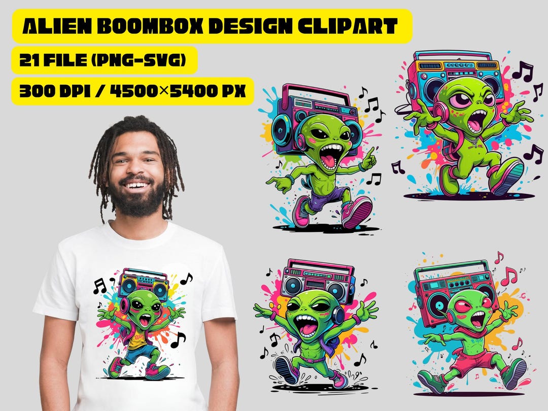 Alien Boombox Design Clipart Bundle Music Alien Clipart Alien Boombox ...