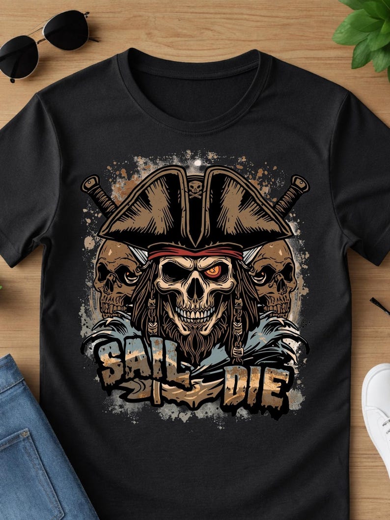 Dark Vintage Pirate Clipart Bundle: Skull, Sail or Die Graphics (PNG ...