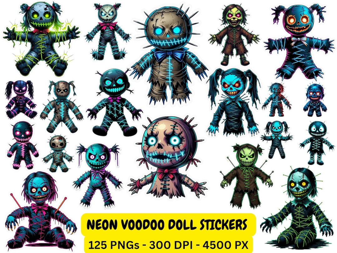 Neon Voodoo Doll Stickers: Spooky Gothic PNG Clipart (digital Download ...