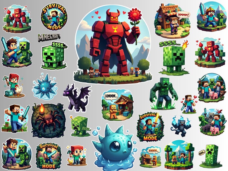 Minecraft Stickers Mega Bundle - 600 Digital Pngs – Printable Minecraft ...