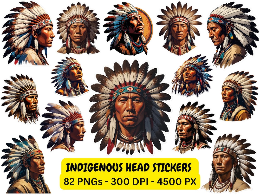 Indigenous Head Stickers PNG Bundle, Native American Chief Clipart ...