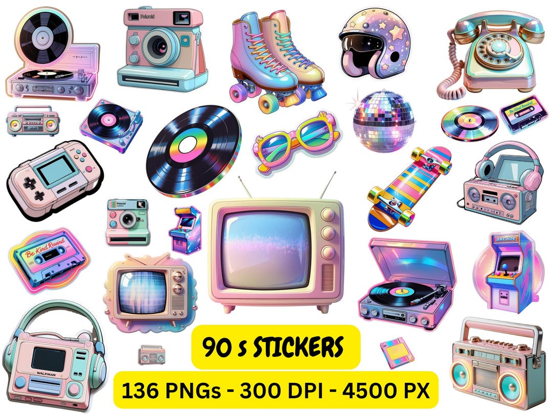 90s Nostalgia Sticker Bundle: Retro Clipart PNG (digital Download) - Etsy