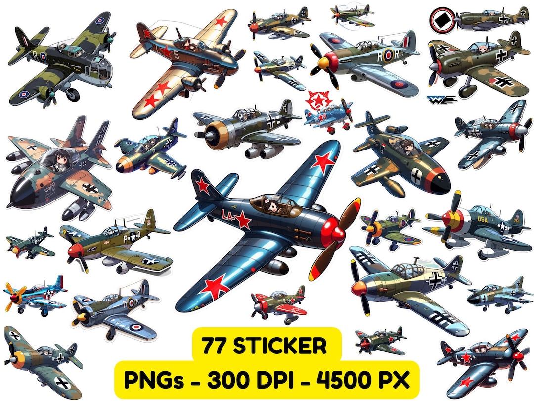 WWII Airplane Stickers: 77 Vintage Fighter Jet Pngs (digital Download ...