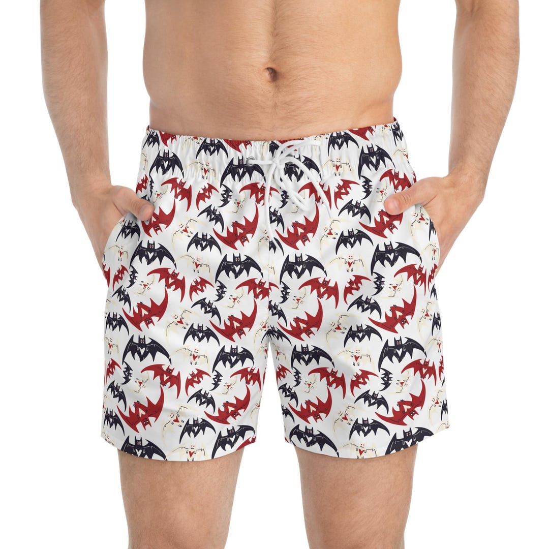 Bat Print Swim Trunks, Halloween Beach Shorts, Gothic Board Shorts ...