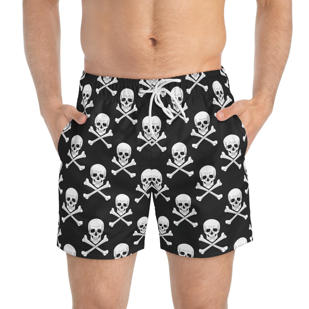 Skull and Cross Bones Swim Trunks, Beach Shorts, Pirate Theme Men's ...