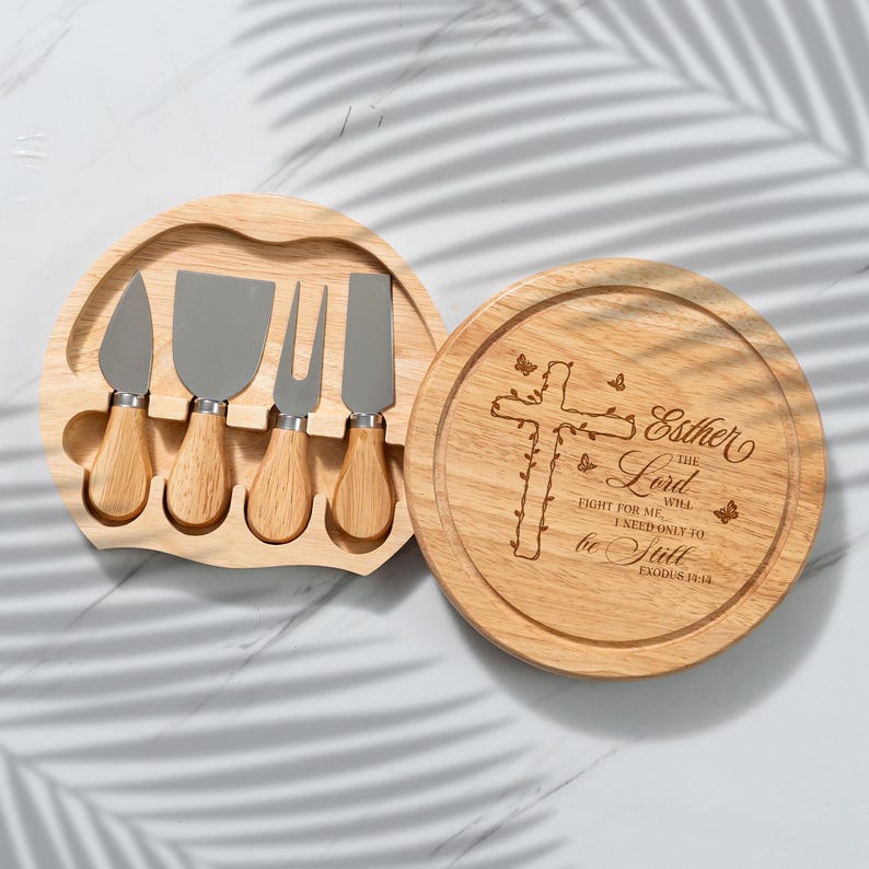 Bible Verse Bamboo Charcuterie Board - Engraved Religious Name Cheese ...