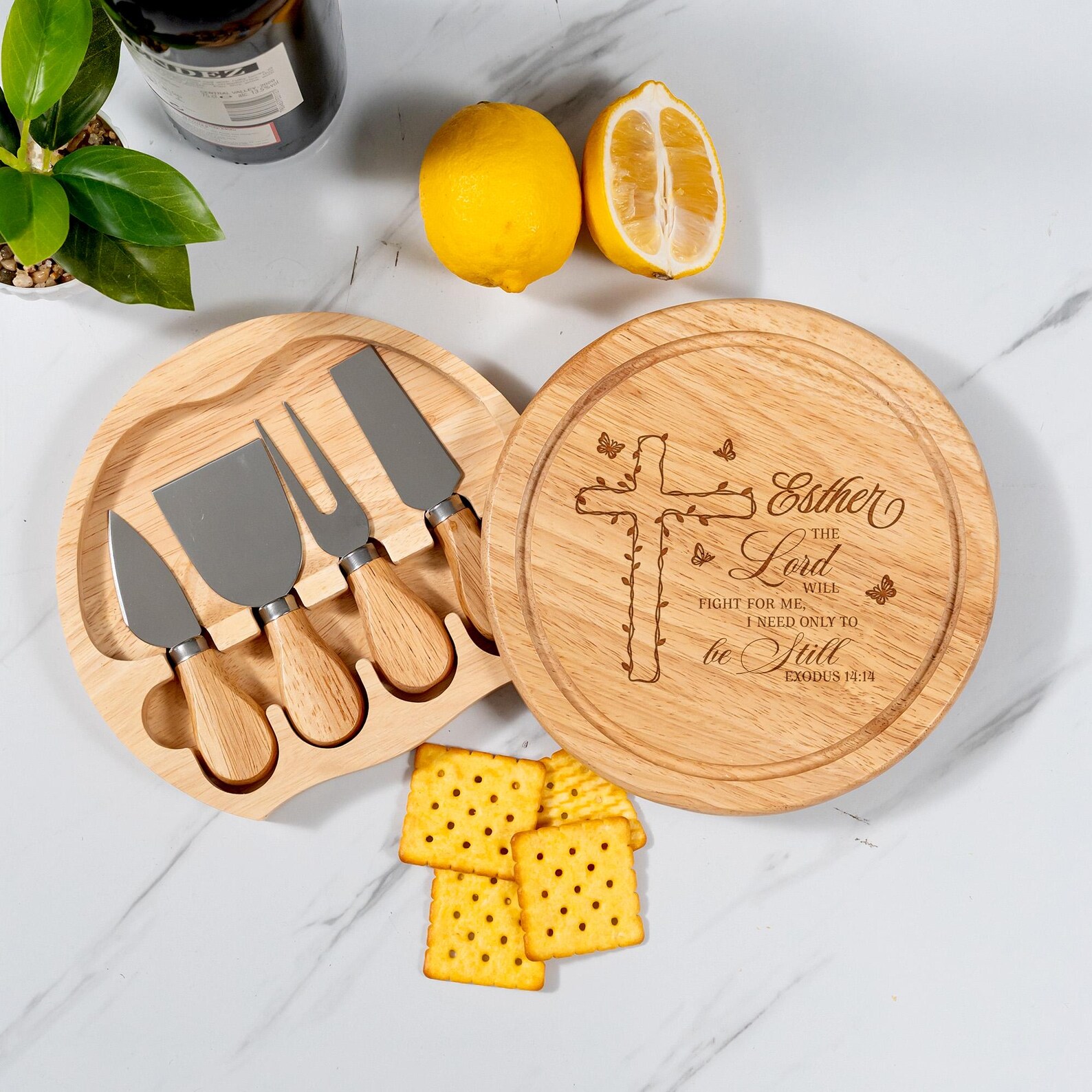 Bible Verse Bamboo Charcuterie Board - Engraved Religious Name Cheese ...