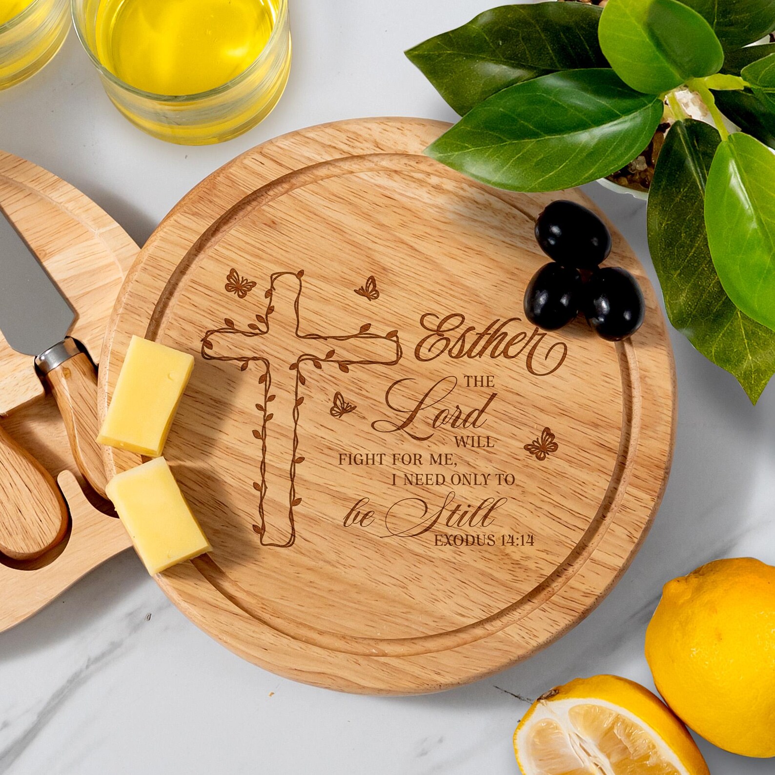 Bible Verse Bamboo Charcuterie Board - Engraved Religious Name Cheese ...