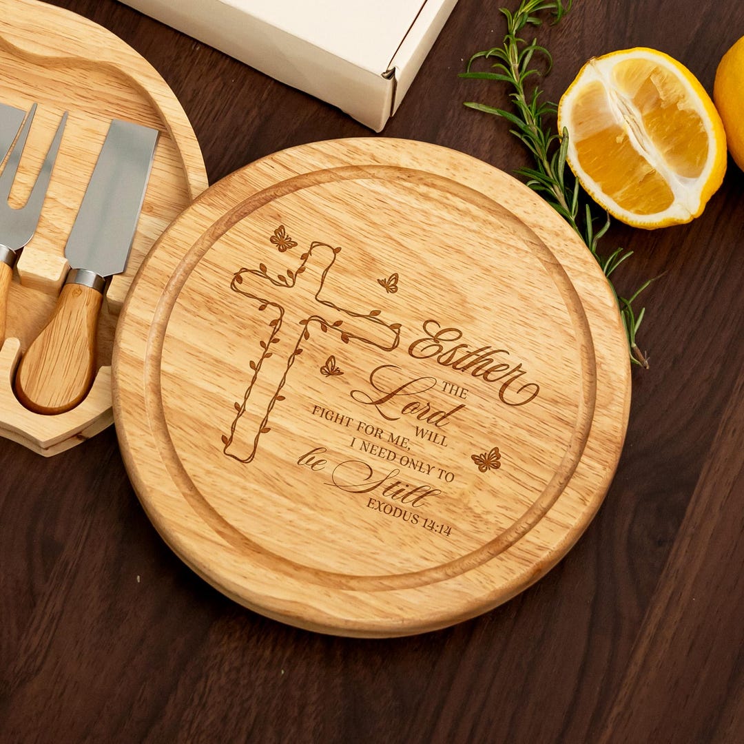 Bible Verse Bamboo Charcuterie Board - Engraved Religious Name Cheese ...