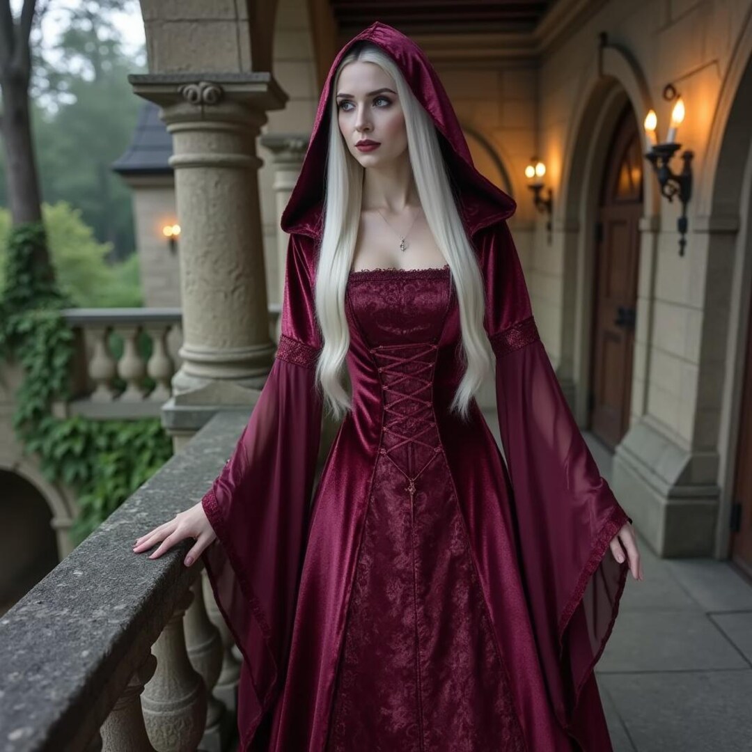 Velvet Elven Dress With Hood: Medieval Gown, Cosplay Witch Costume ...
