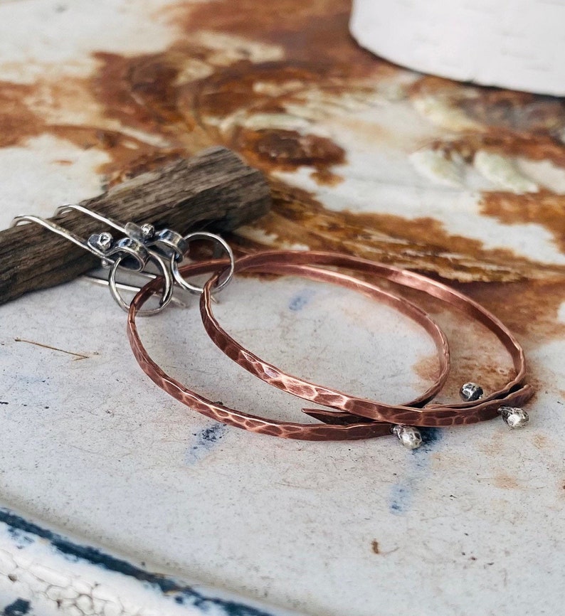 Mixed Metal Hoop Earrings Hammered Hoops Pinned Metalsmith - Etsy