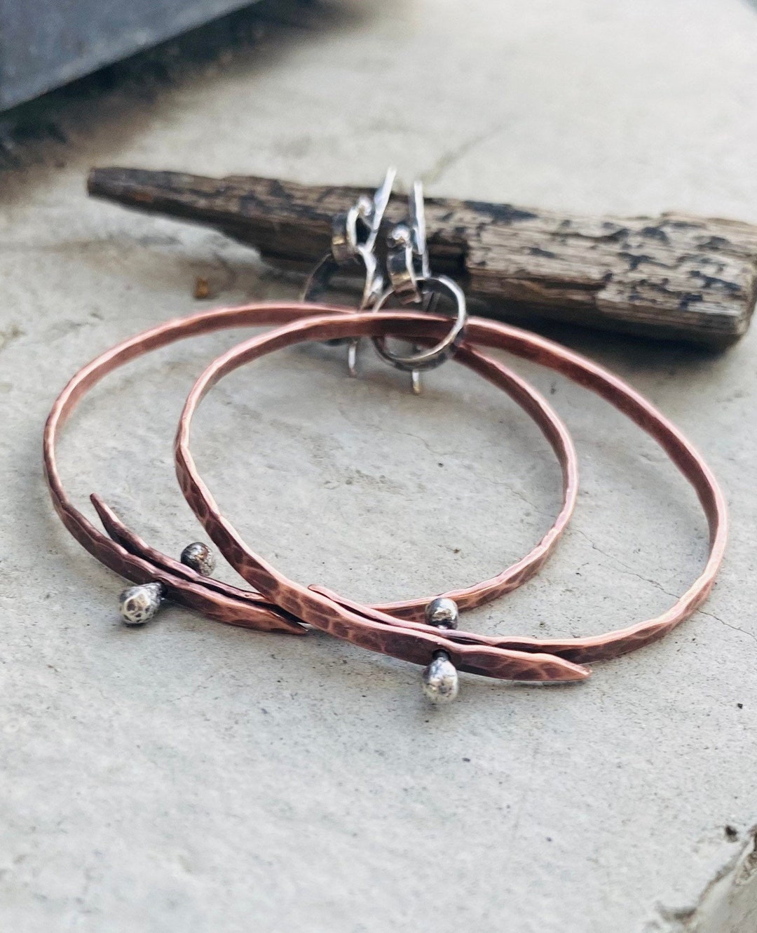 Mixed Metal Hoop Earrings, Hammered, Hoops, Pinned, Metalsmith Jewelry ...