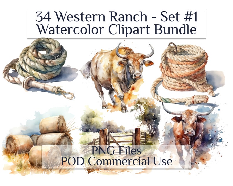 Western Ranch Watercolor Clipart Set 1 Cowboy Clip Art Wild - Etsy