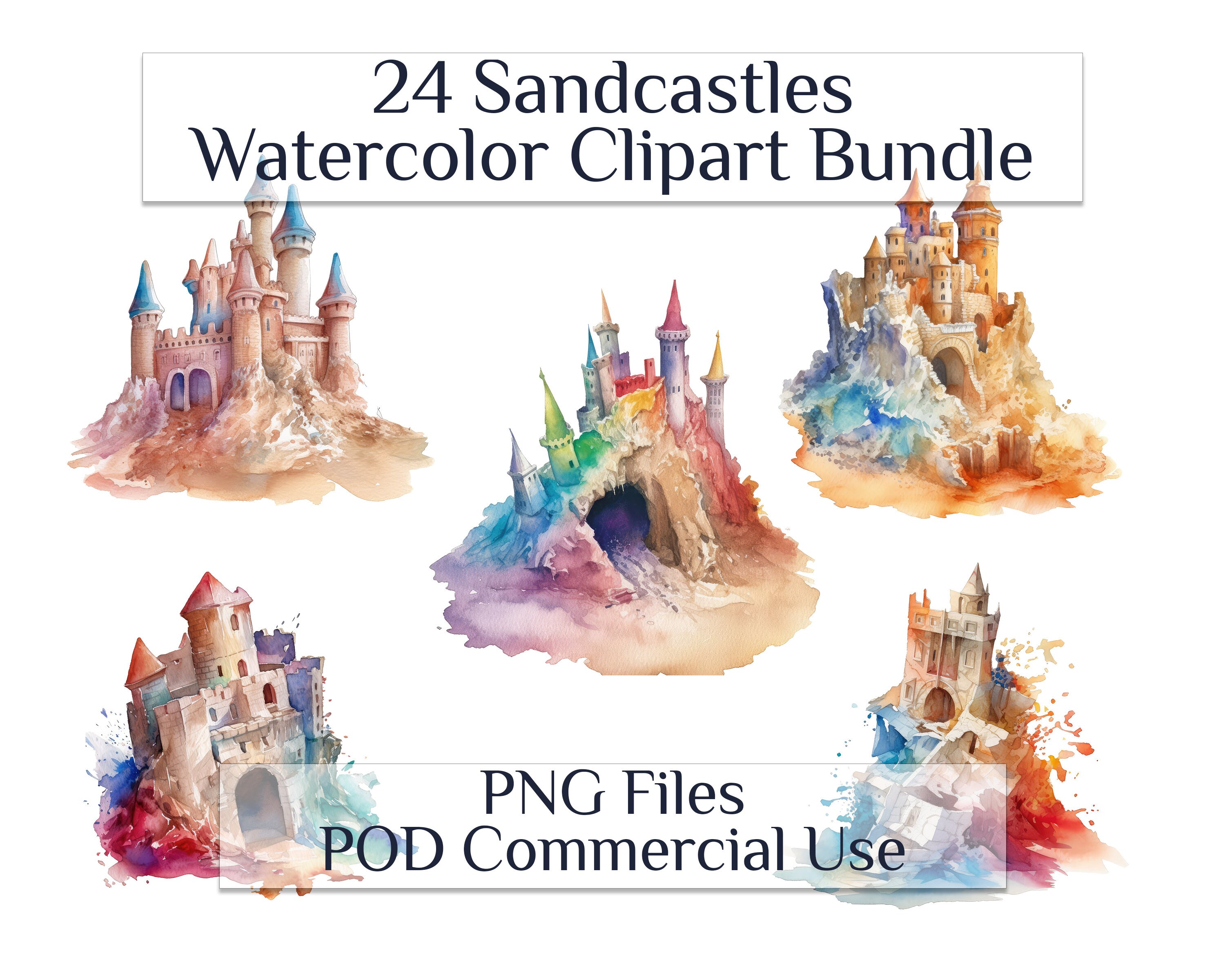 Sandcastle Watercolor Clipart, Ocean Beach Clip Art, Nautical Graphics ...