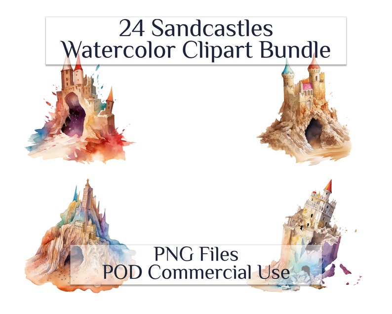Sandcastle Watercolor Clipart, Ocean Beach Clip Art, Nautical Graphics ...