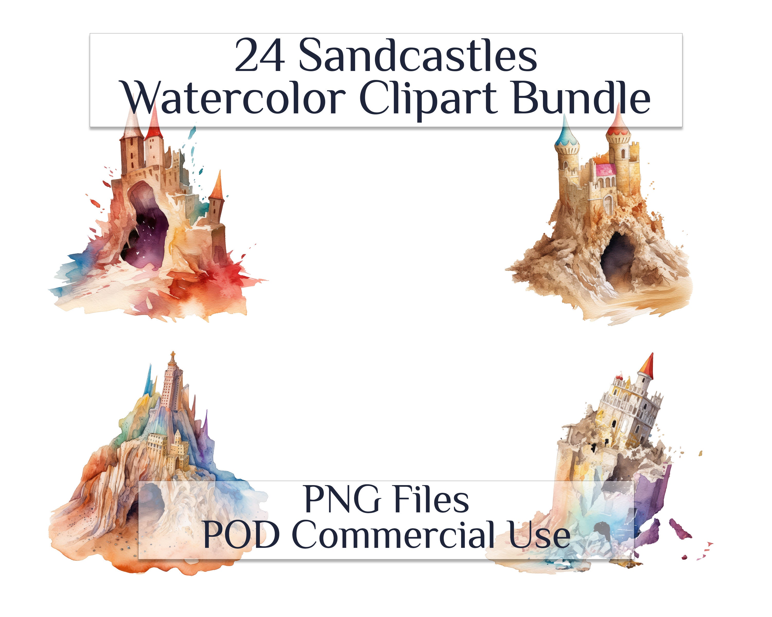 Sandcastle Watercolor Clipart, Ocean Beach Clip Art, Nautical Graphics ...