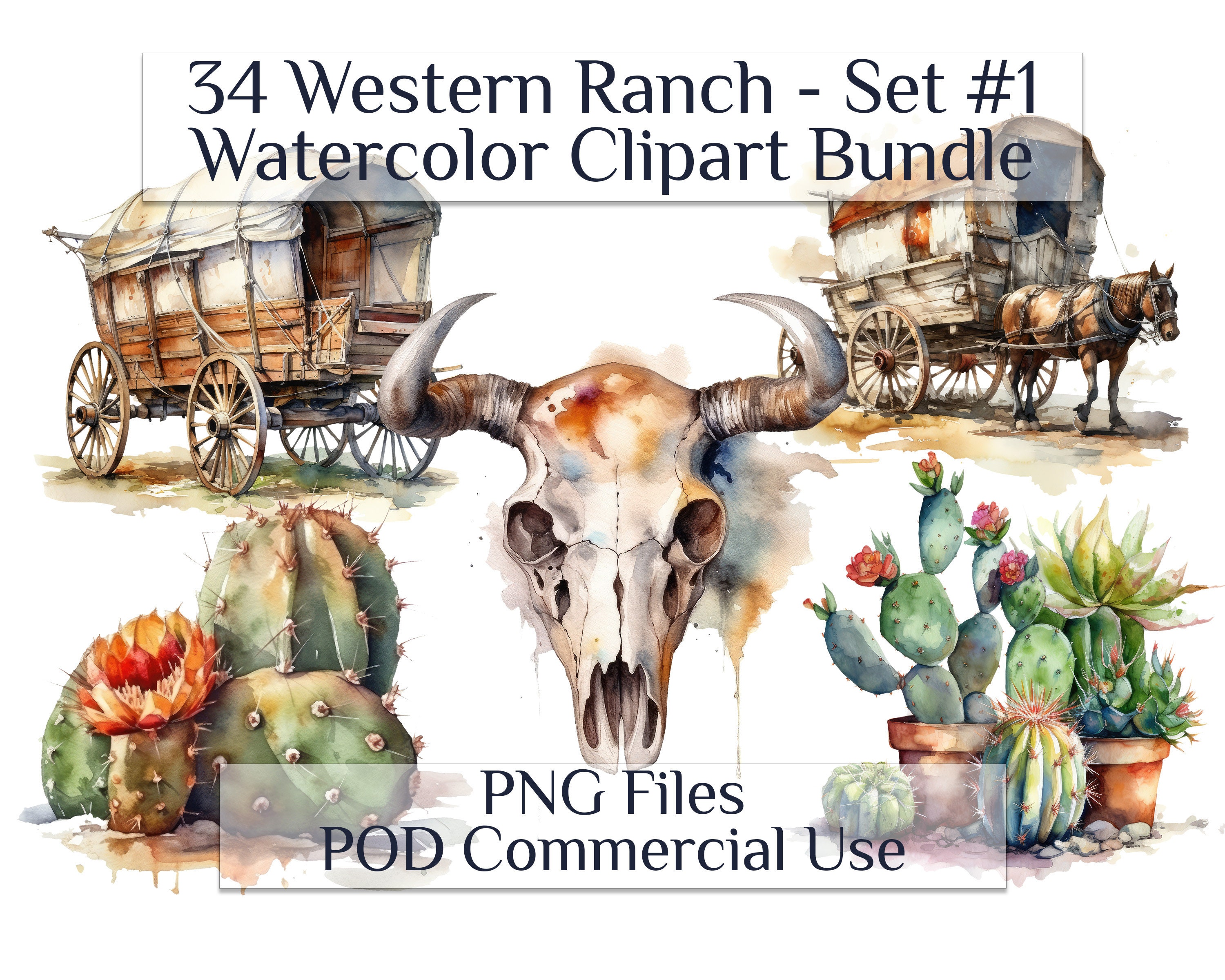 Western Ranch Watercolor Clipart Set 1 Cowboy Clip Art Wild - Etsy