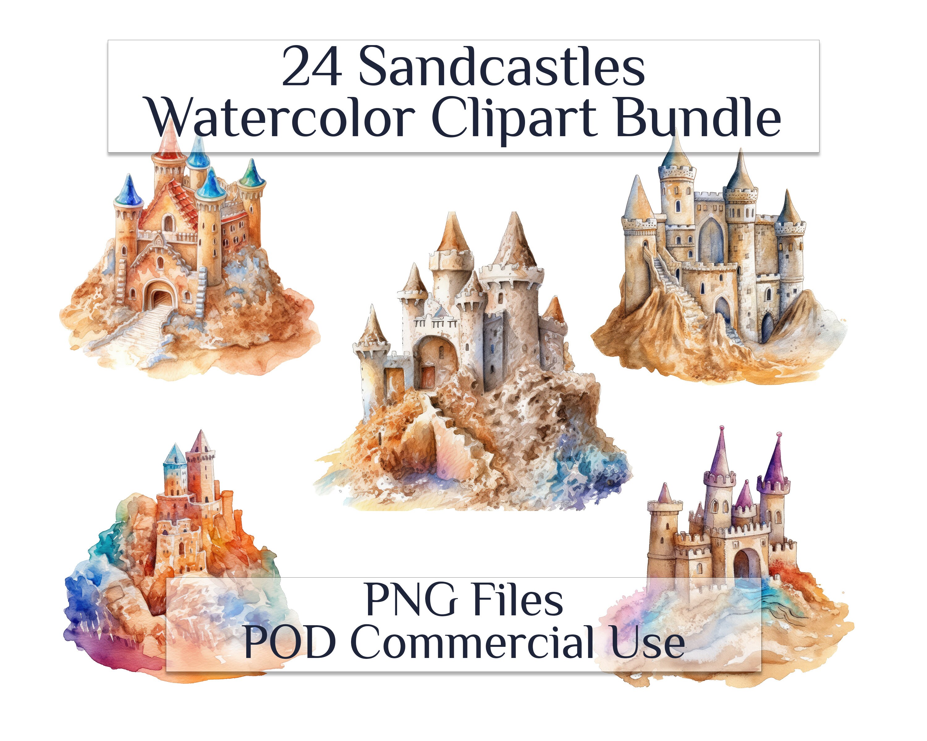 Sandcastle Watercolor Clipart, Ocean Beach Clip Art, Nautical Graphics ...