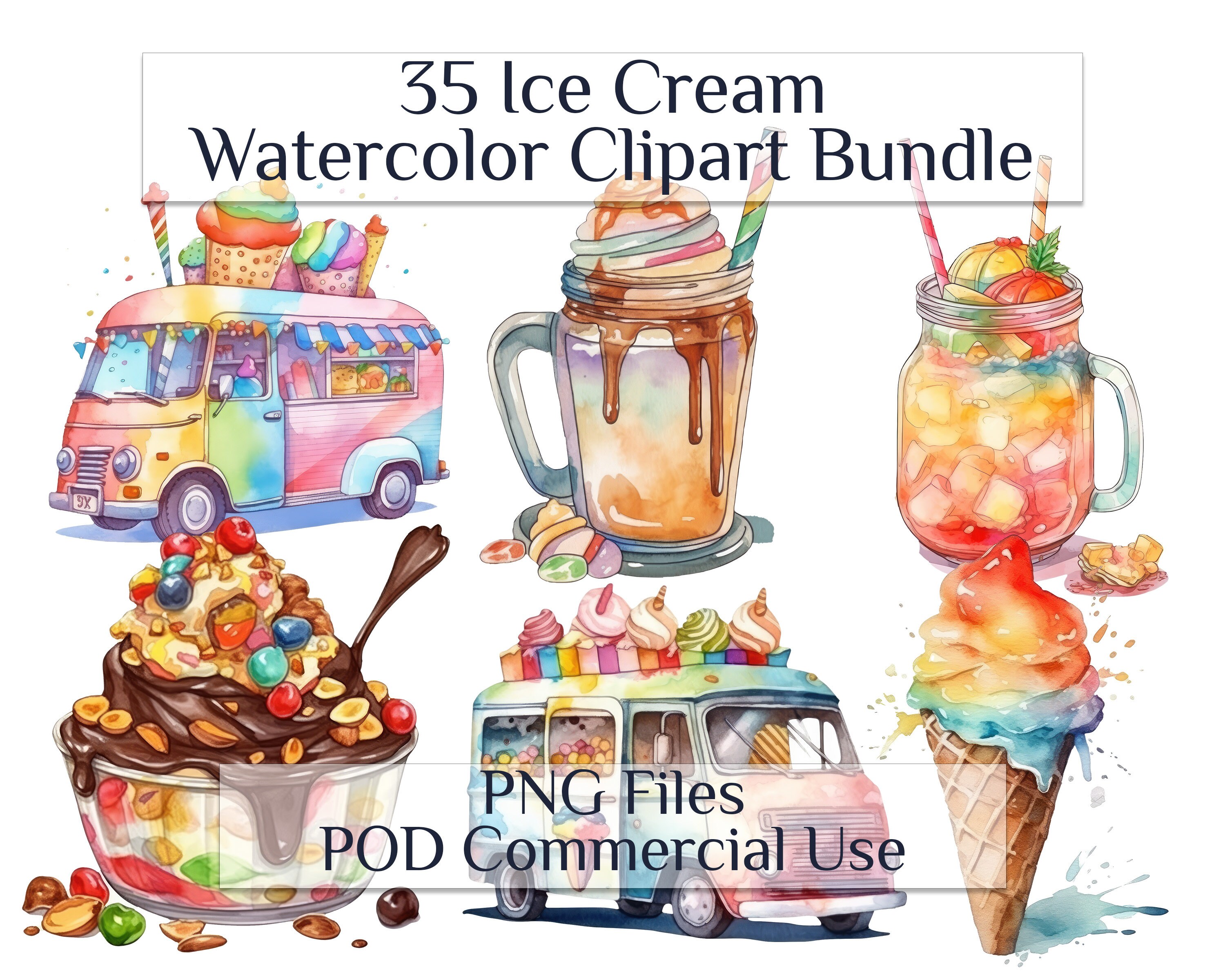 Ice Cream Watercolor Clipart Hot Fudge Sundae Clip Art Ice - Etsy