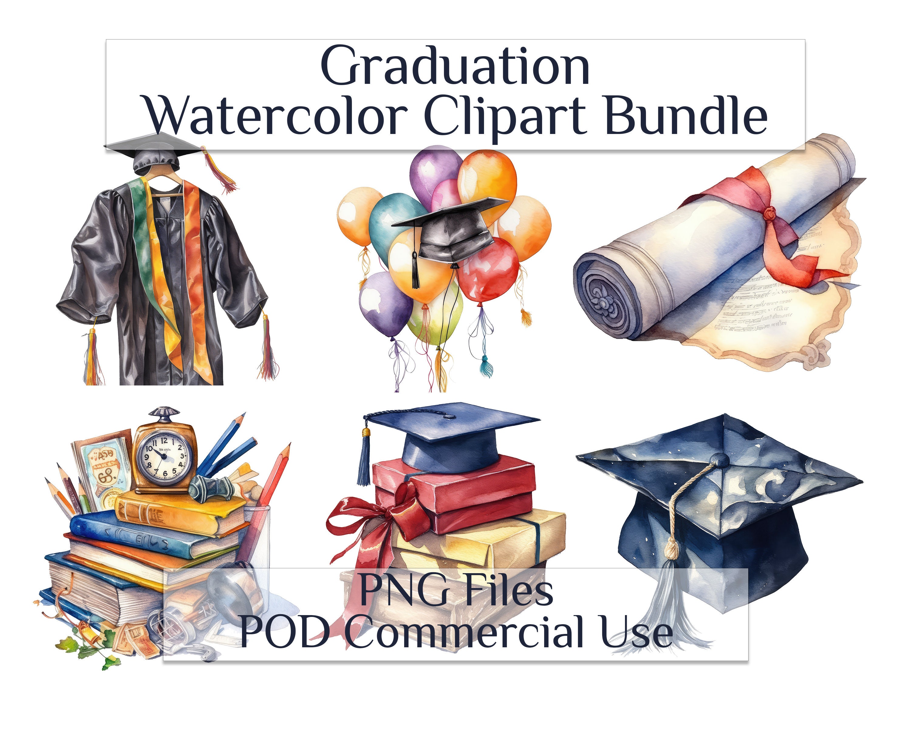 Graduation Watercolor Clipart Bundle College Graduation PNG - Etsy