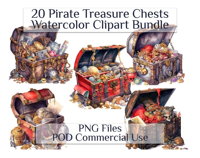 Pirate Treasure Chests Watercolor Clipart, Fantasy Sci Fi Clip Art ...