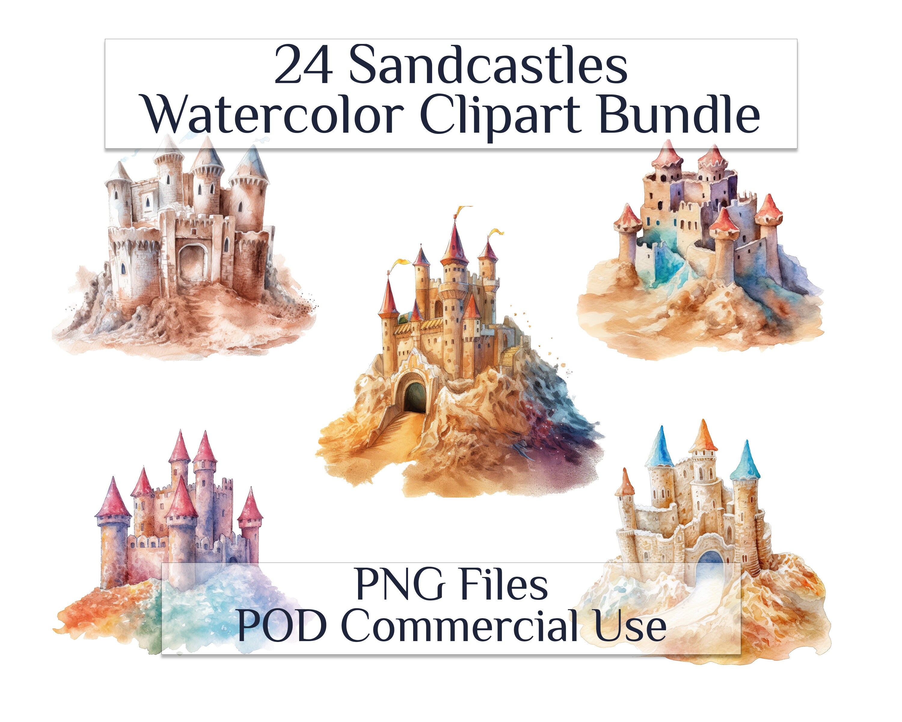 Sandcastle Watercolor Clipart, Ocean Beach Clip Art, Nautical Graphics ...