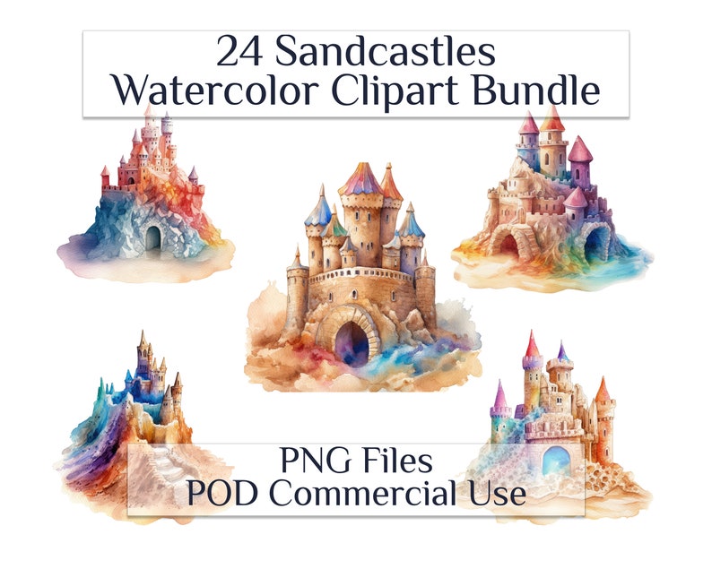 Sandcastle Watercolor Clipart, Ocean Beach Clip Art, Nautical Graphics ...