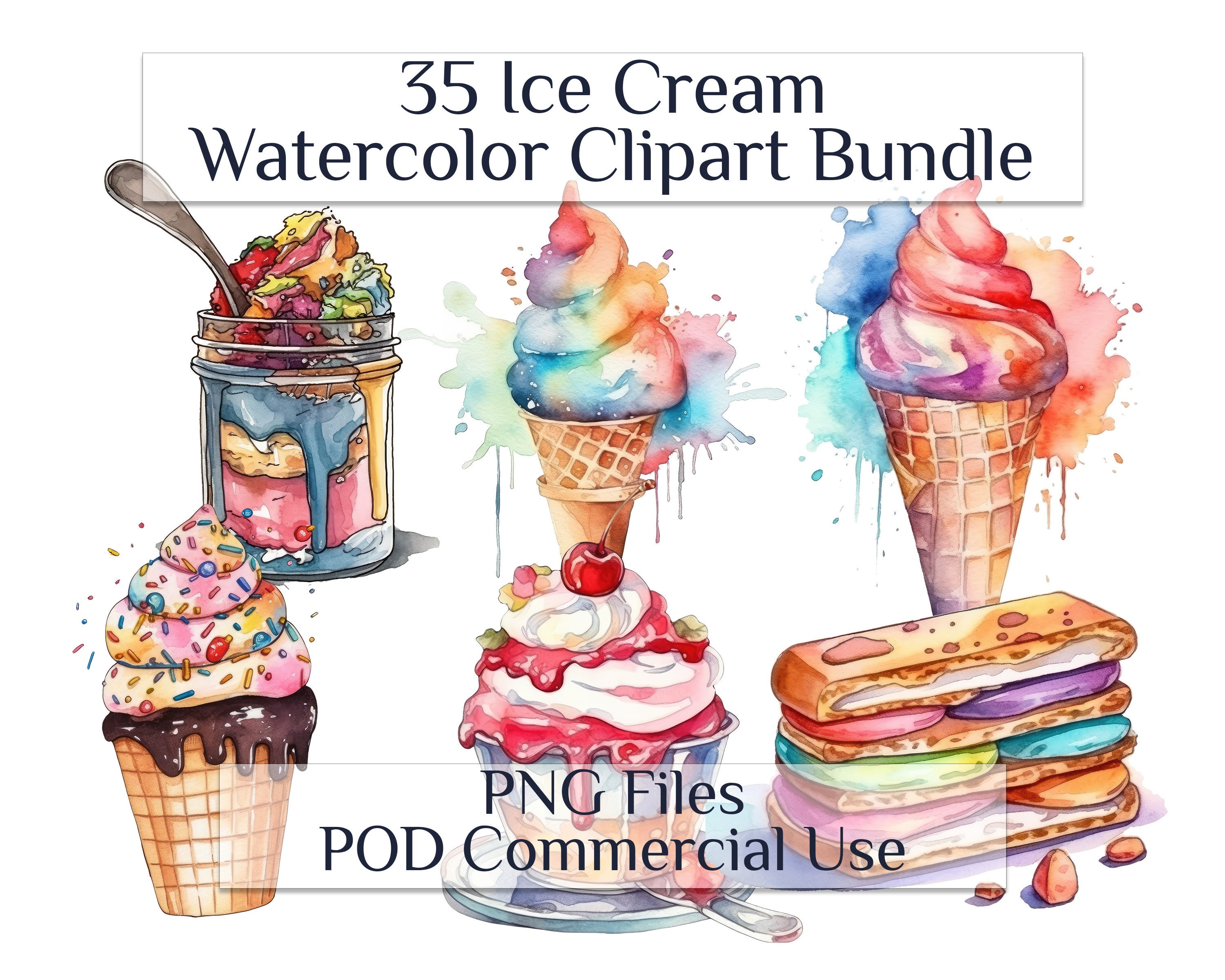 Ice Cream Watercolor Clipart Hot Fudge Sundae Clip Art Ice - Etsy
