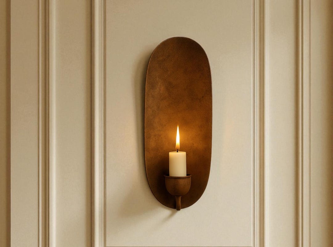 Brass Wall Sconce Candle Holder – Oxidized Copper Patina Wall Light ...