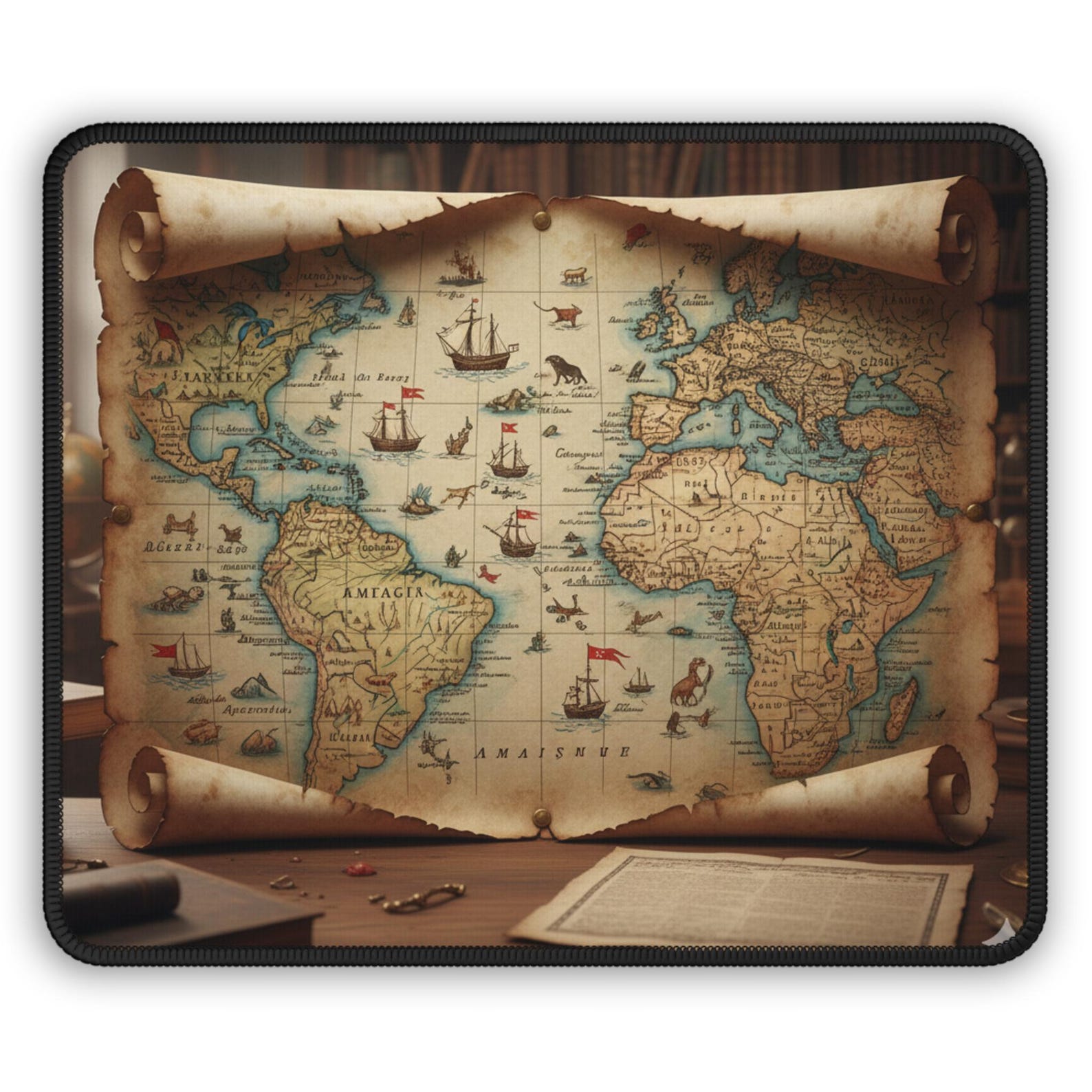 Vintage Pirate Treasure Map Gaming Mouse Pad | Nautical World Map Desk ...