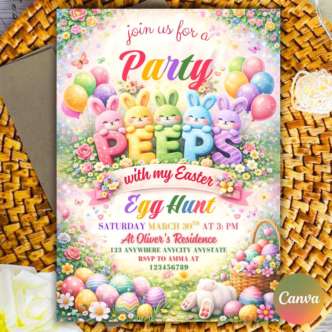 Easter Egg Hunt Invitation, Party With My Peeps, Bunny Kids Party (PDF ...