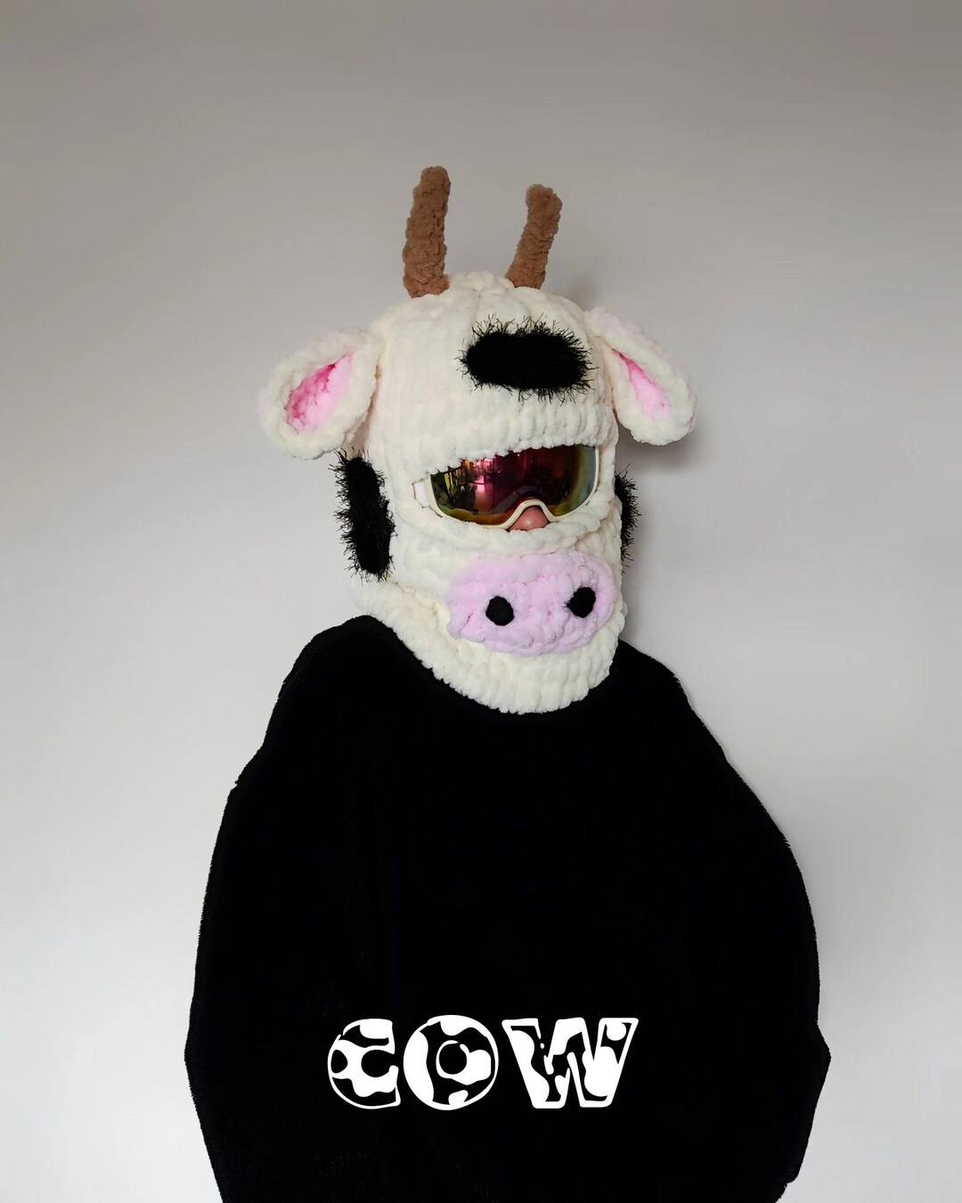 Cow Ski Balaclava: Handmade Crochet Winter Helmet Cover - Etsy
