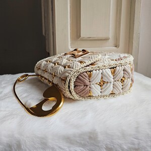 Handmade Crochet Bag in Neutral Tones Safety Pin Handle Purse Unique ...