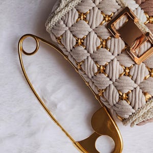 Handmade Crochet Bag in Neutral Tones Safety Pin Handle Purse Unique ...