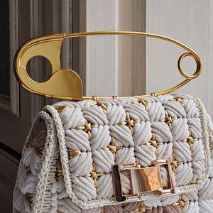Handmade Crochet Bag in Neutral Tones Safety Pin Handle Purse Unique ...