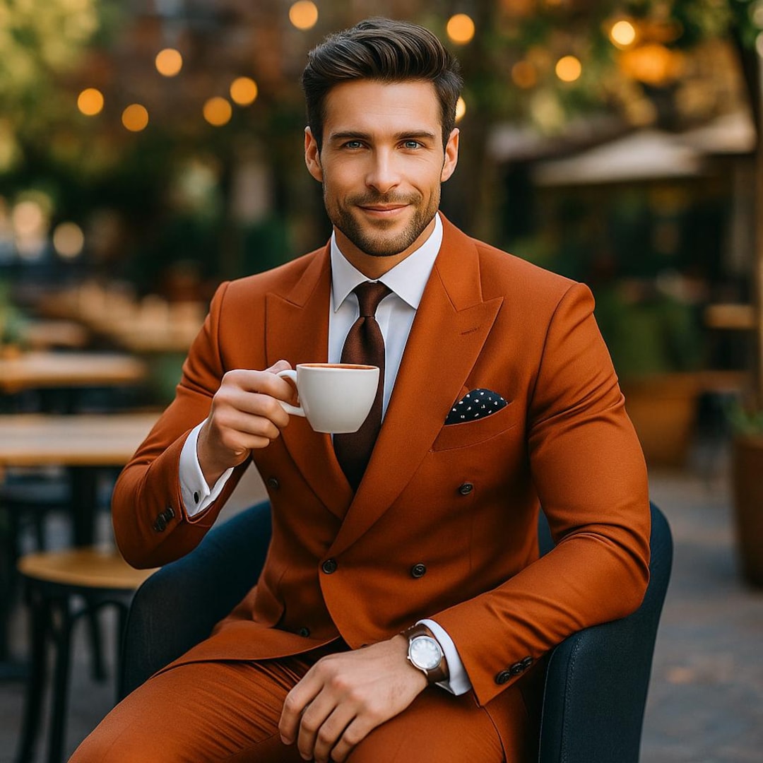 Rust Double Breasted Tuxedo Suit: Formal Wedding Attire - Etsy
