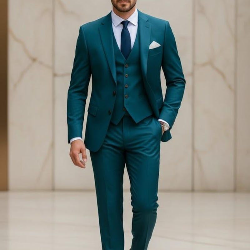 Teal Blue 3 Piece Suit - Etsy