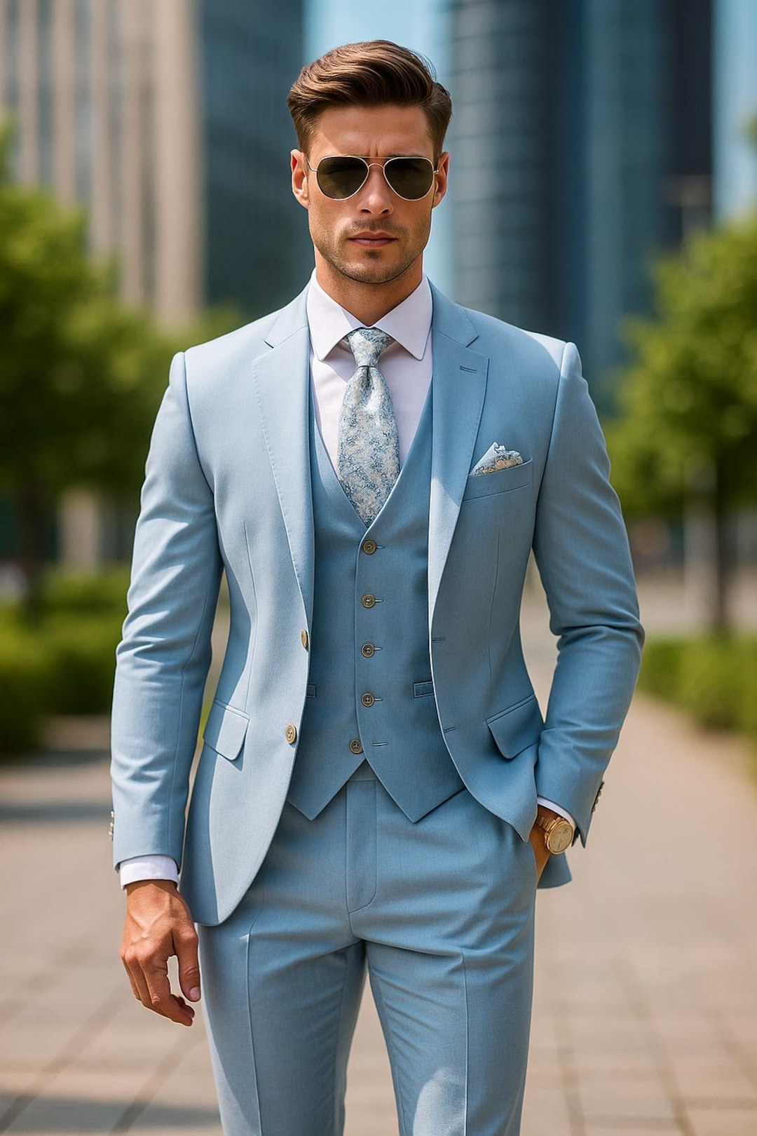 Icy Blue 3-piece Suit: Tailored Fit Wedding & Formal Wear - Etsy