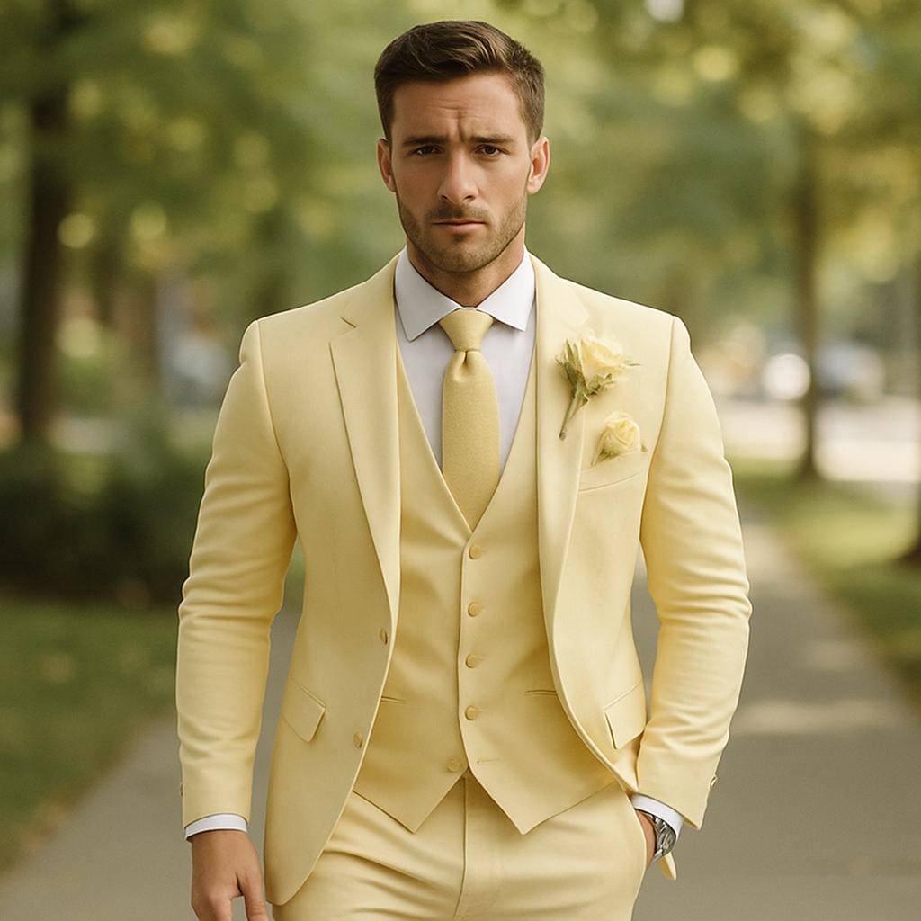 Light Yellow 3 Piece Suit Men | Elegant Wedding Outfit | Fresh Formal ...