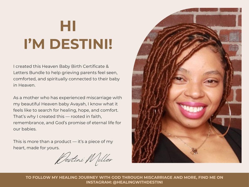 Heaven Baby Birth Certificate & Letters | Faith-based Miscarriage ...