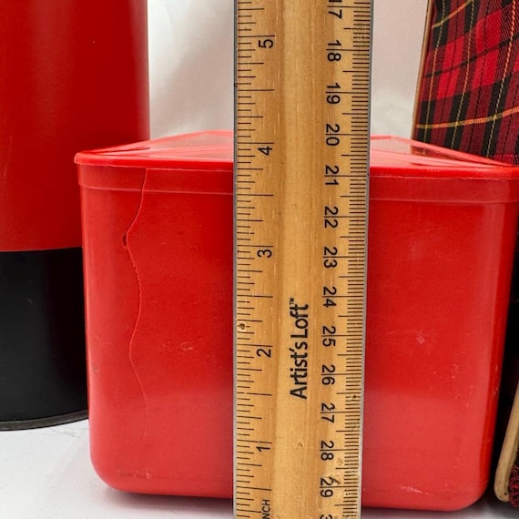 1950s–1970s Aladdin Red Plaid Picnic Set — Thermos, S… - Gem