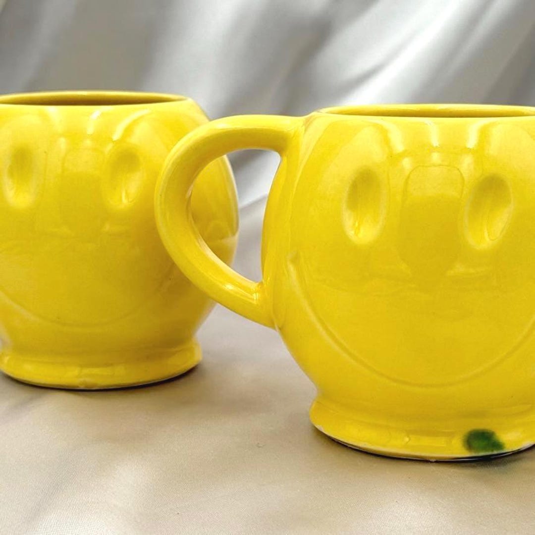 1970s Mccoy Smiley Face Mugs – Groovy Yellow Pottery Pair, Retro Coffee ...