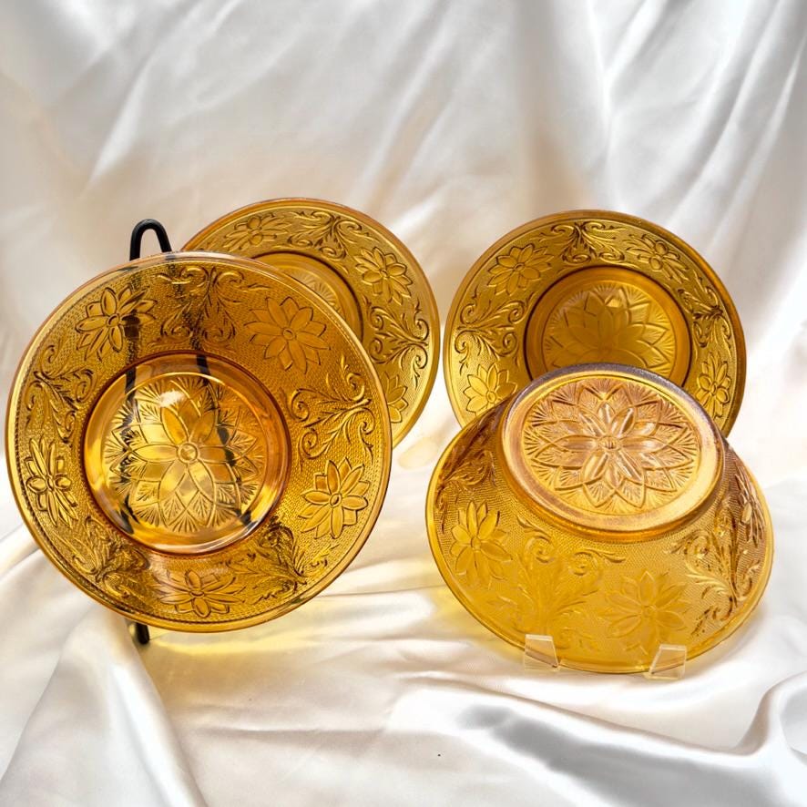 Set of 4 Vintage Tiara Amber Glass Bowls – Indiana Glass “sandwich ...