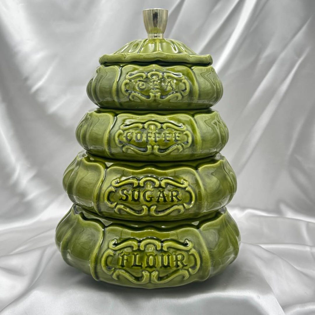 Vintage 1970s Treasure Craft Stacking Canister Set, Avocado Green ...
