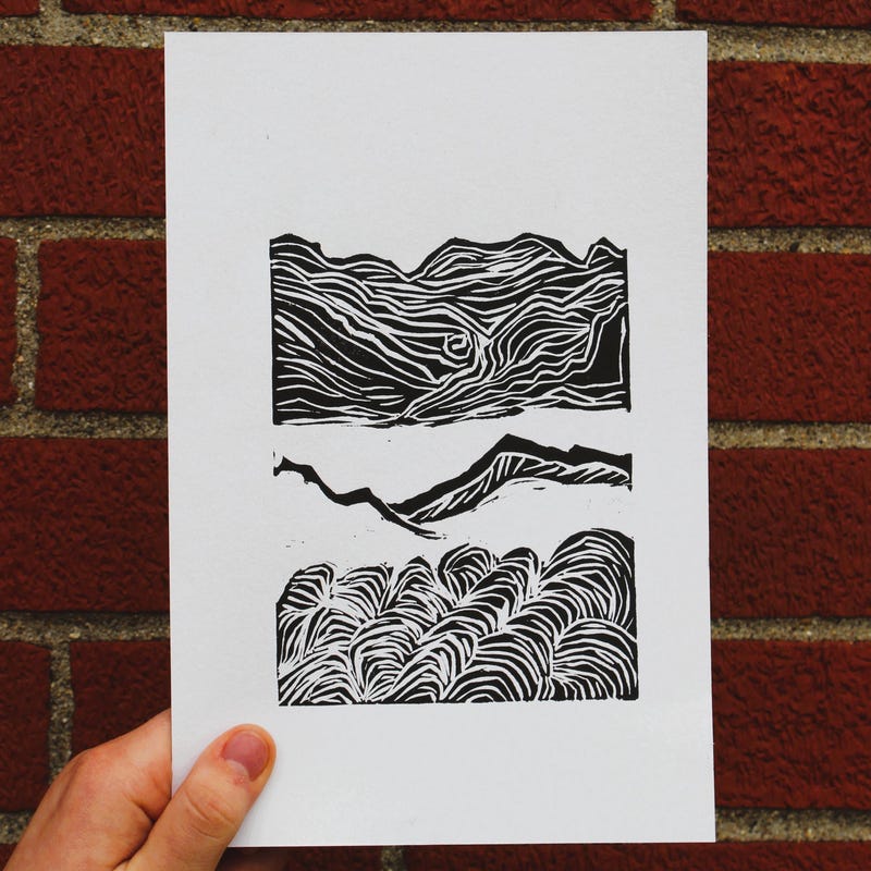 Mountain Linocut - Etsy