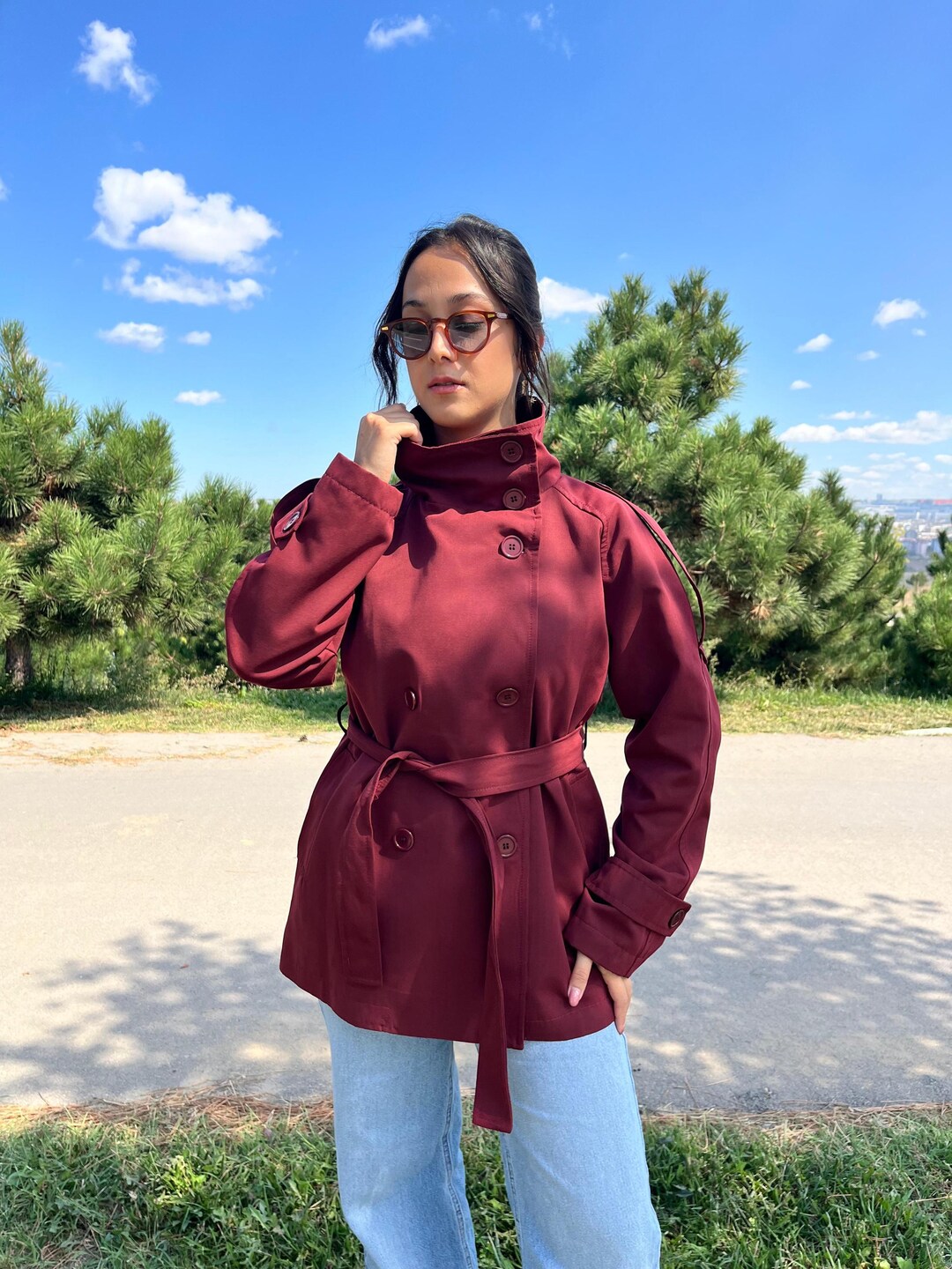 Belted Double Breasted Trench Coat – Elegant Autumn Outerwear for Women ...