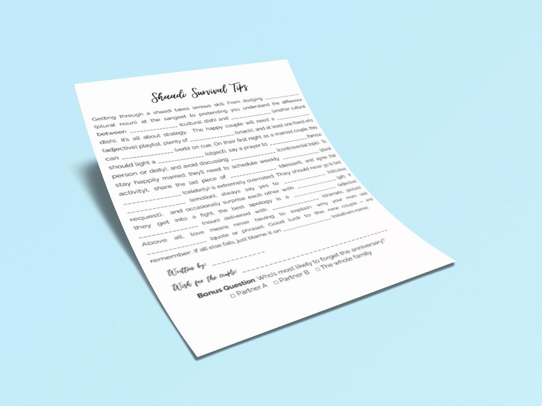 Indian Hindu Wedding Mad Libs Printable • Desi Shaadi Guest Game ...